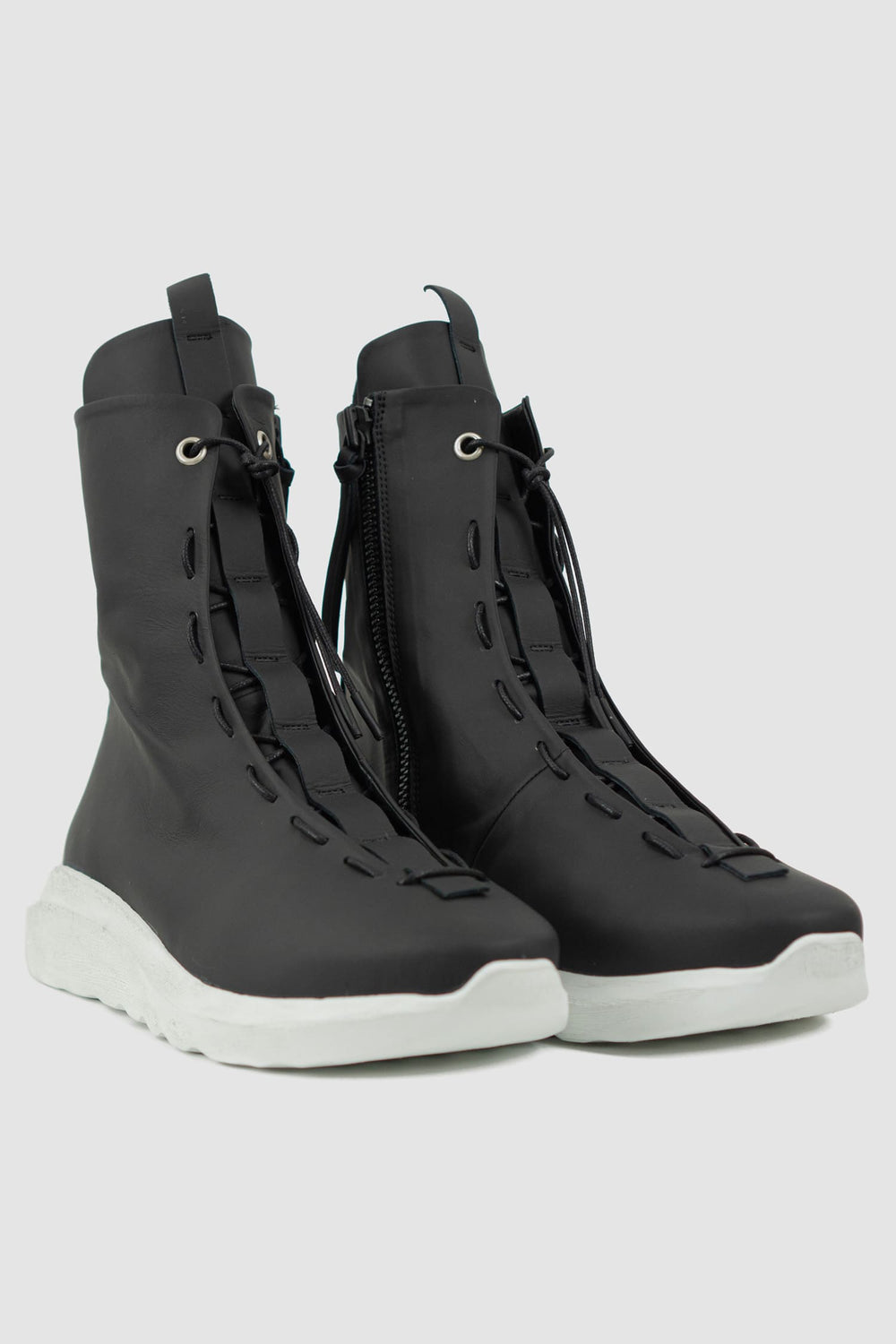 Puro Secret | Black Calf Leather Parachute Lacing Sneaker