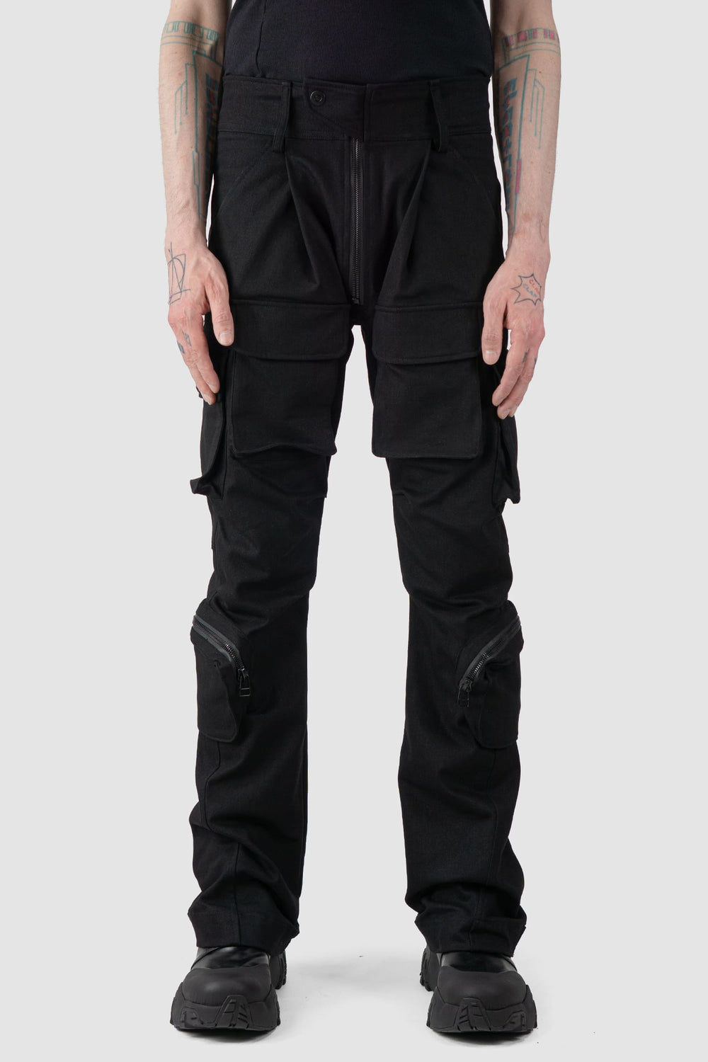 Gall Laboratories By Justin Gall Black Cotton Cargo Trousers